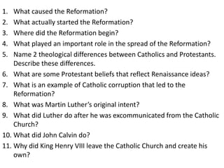 The Renaissance, Reformation and Exploration Lesson 4 - Causes and ...