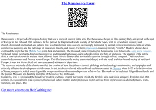 The Renaissance Era Essay | PPT