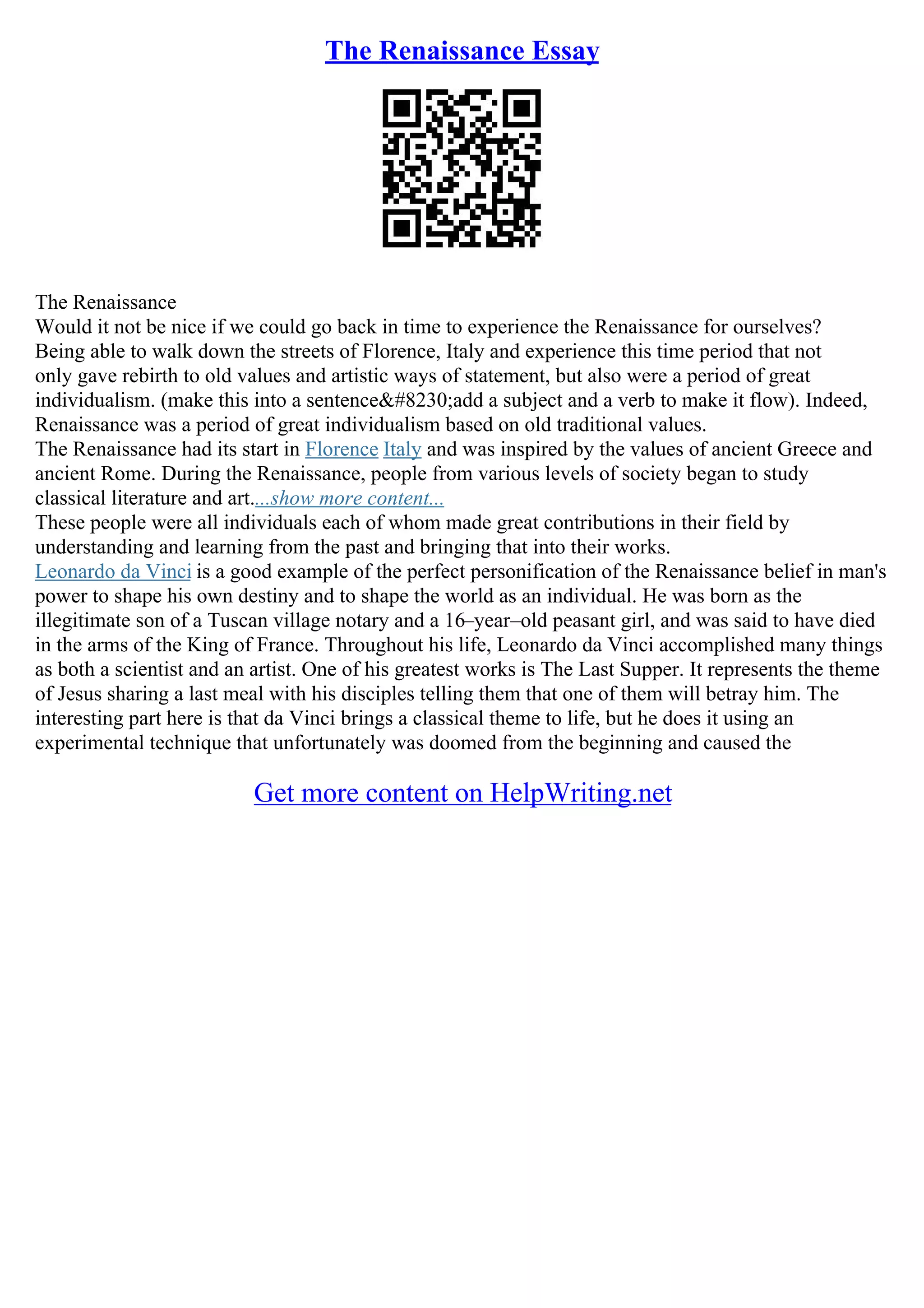 The Renaissance Essay | PDF | Christianity | Religion & Spirituality