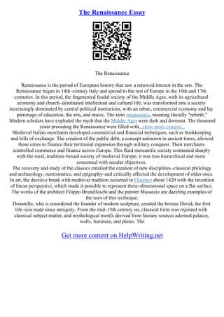 The Renaissance Essay | PDF