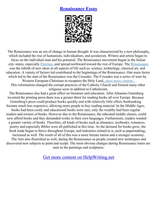 The Renaissance Essay | PDF