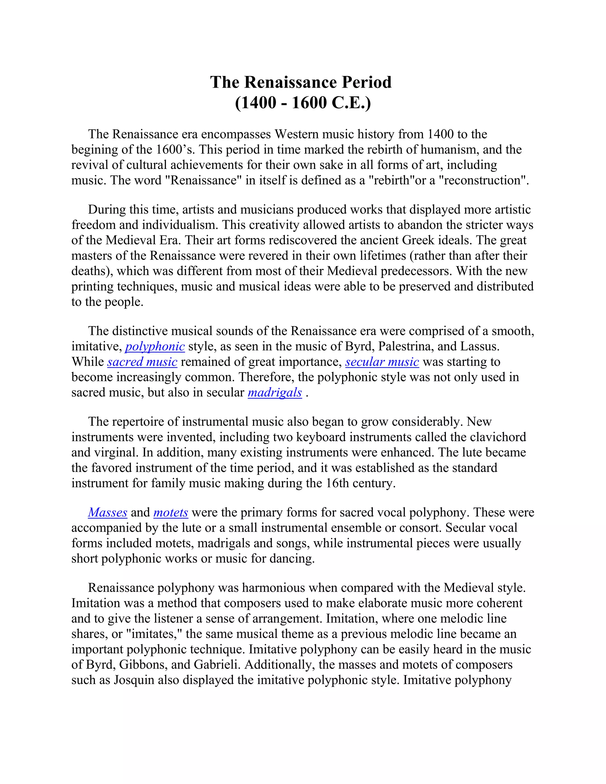 The renaissance period | PDF