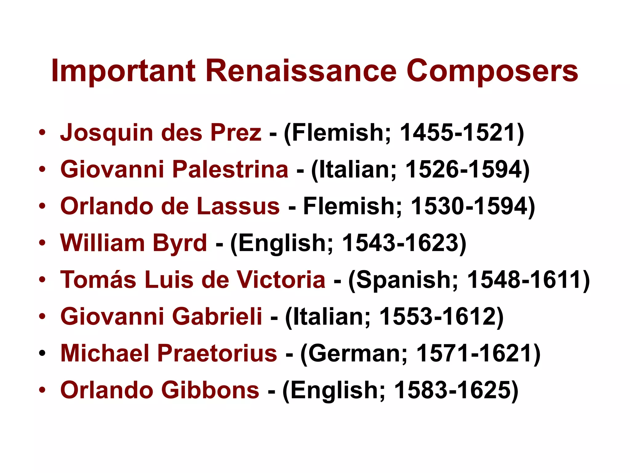 The Renaissance Period of Western Musical History | PPTX