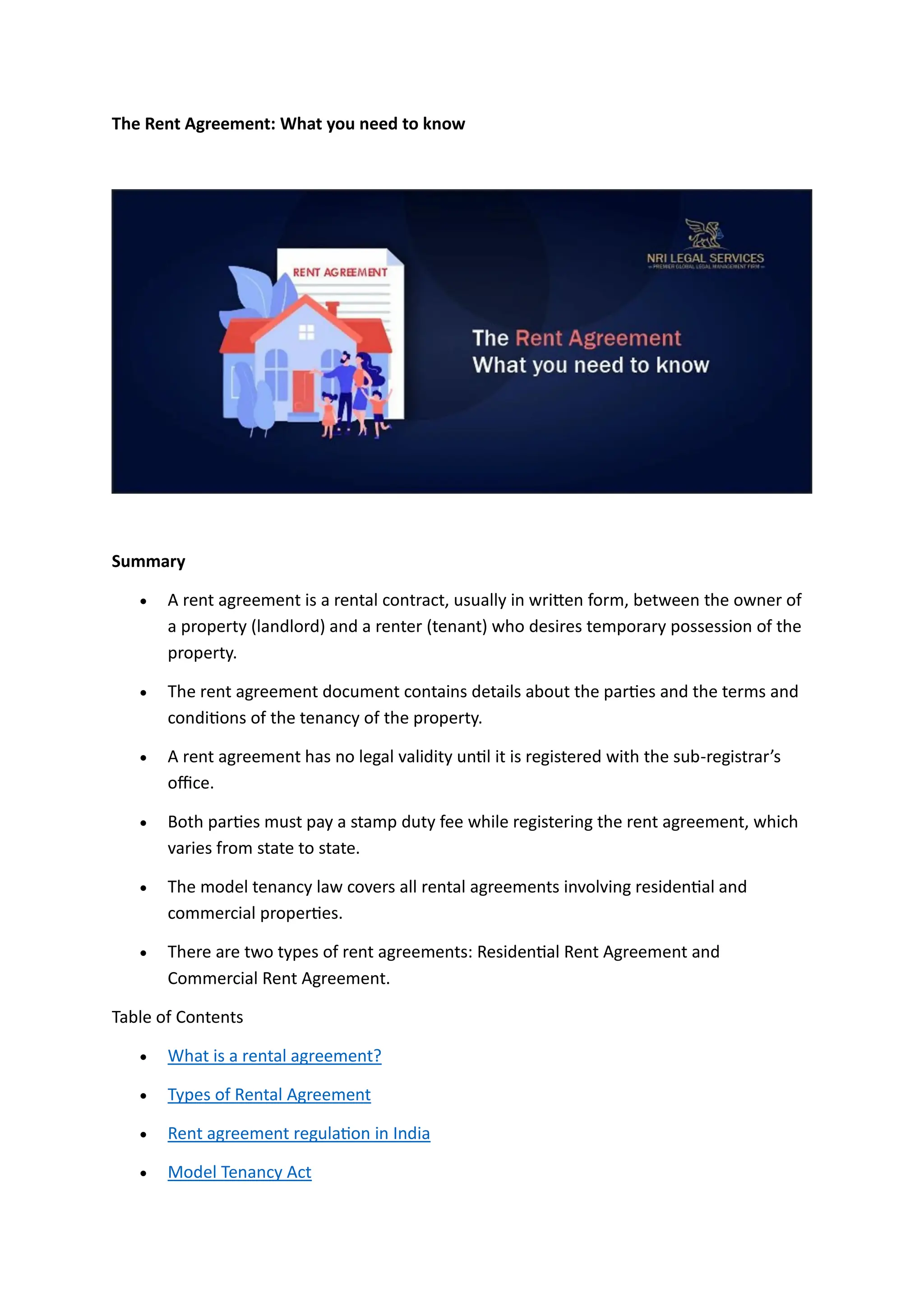 The Rent Agreement: What you need to know | PDF