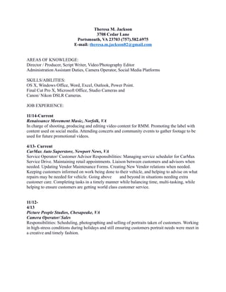 THERESA MICHELLE JACKSON RESUME | RTF