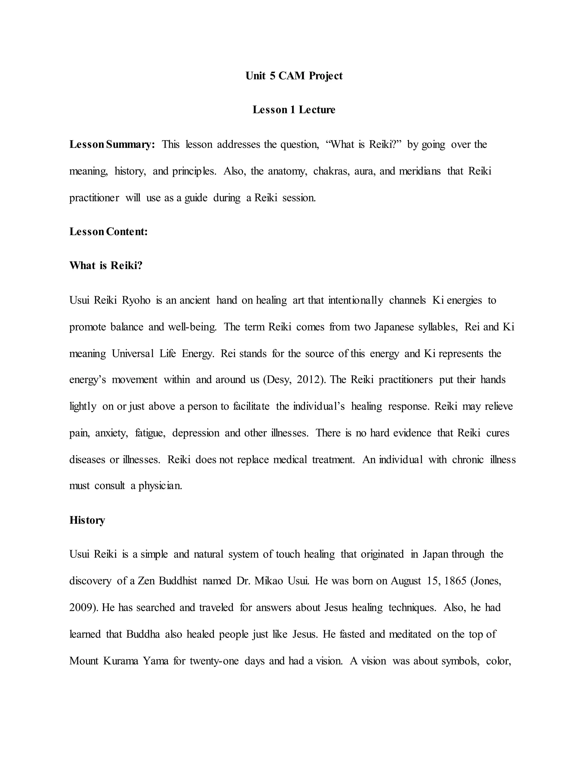 Reiki 101: Lesson 1 | DOCX