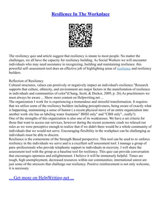 The Research Of Resilience | PDF
