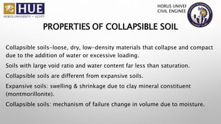 collapsing soils and improvement techniques by geosynthetic | PPTX