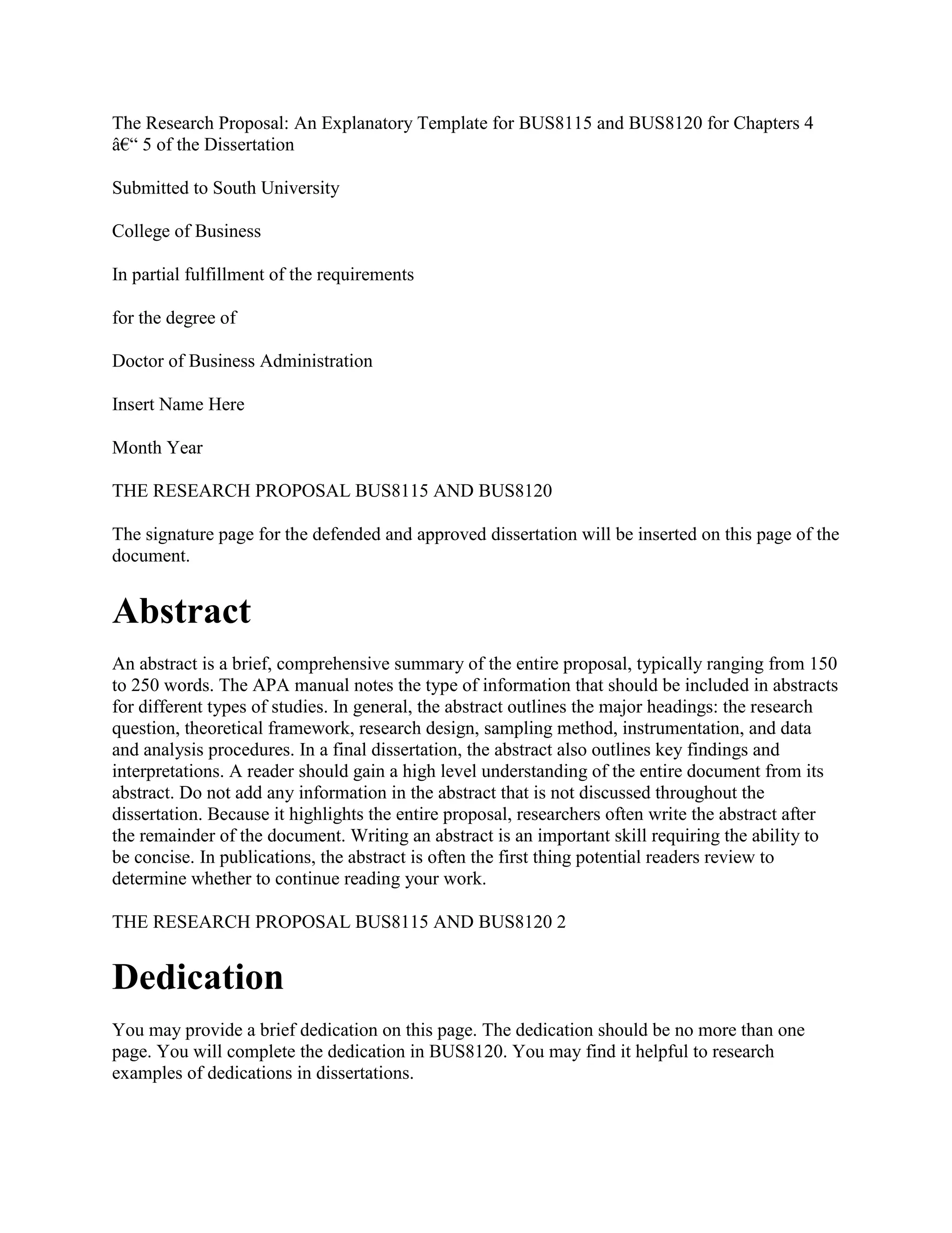 The Research Proposal- An Explanatory Template for BUS8115 and BUS8120.docx
