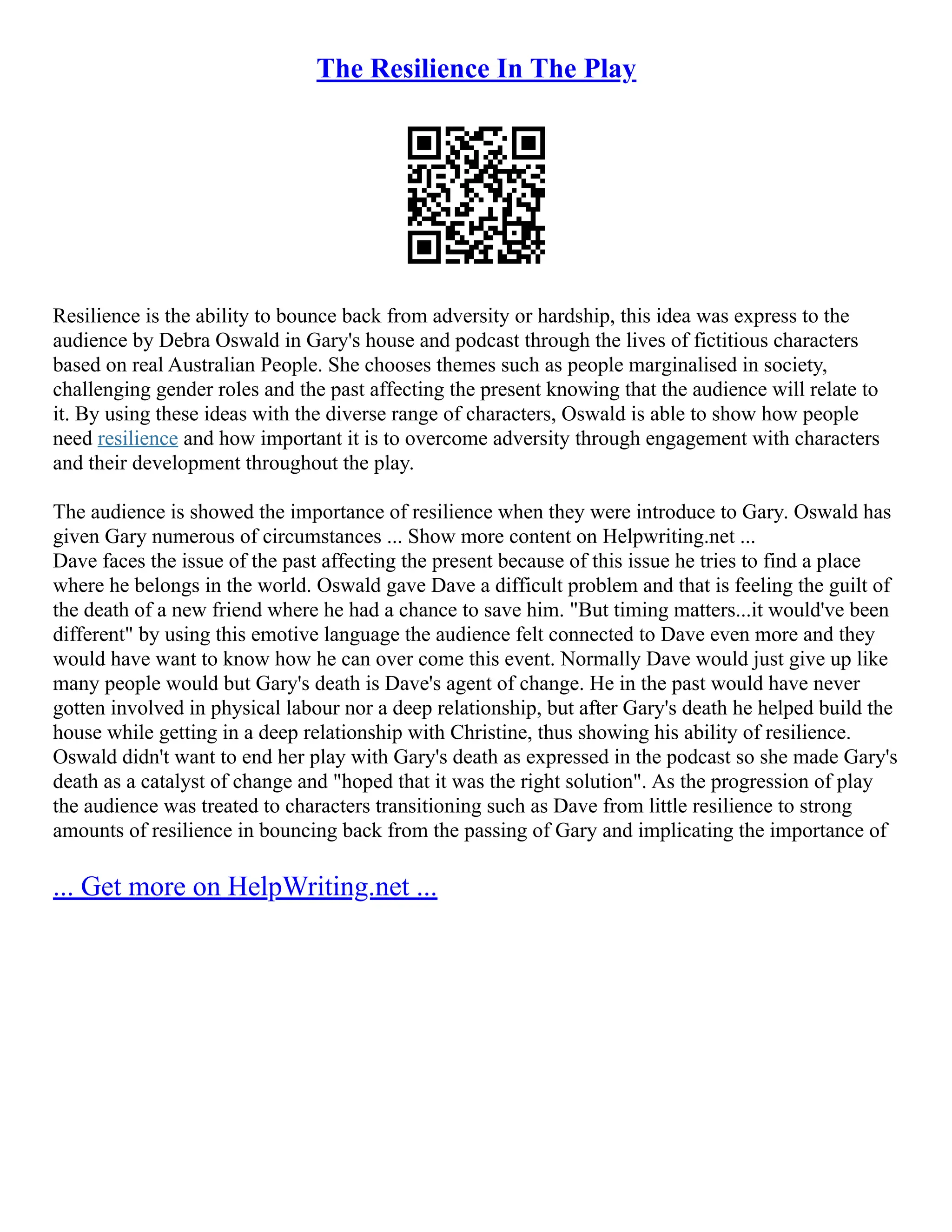 The Resilience In The Play | PDF