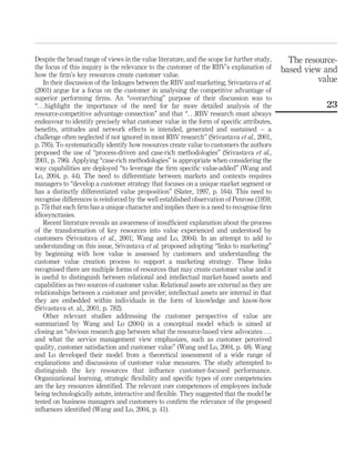 The resource based view and value- the customer-based view of the firm ...