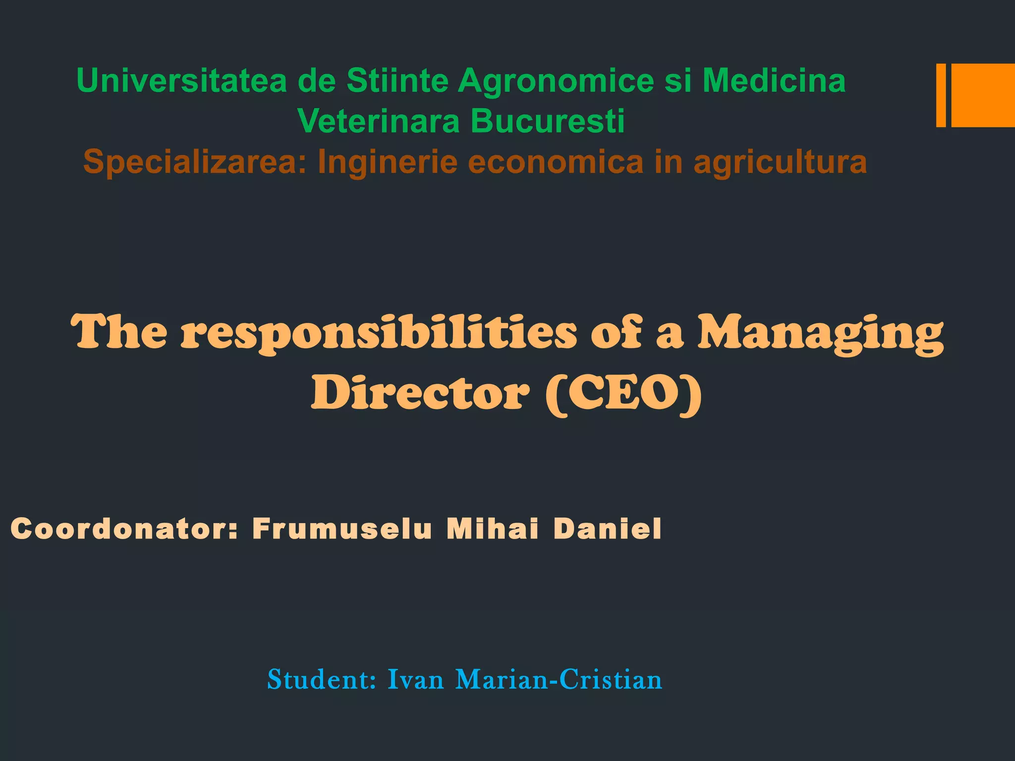 The responsibilities of a managing director (ceo) | PPT