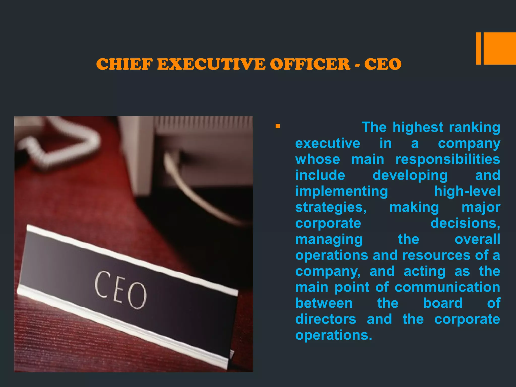 The responsibilities of a managing director (ceo) | PPT