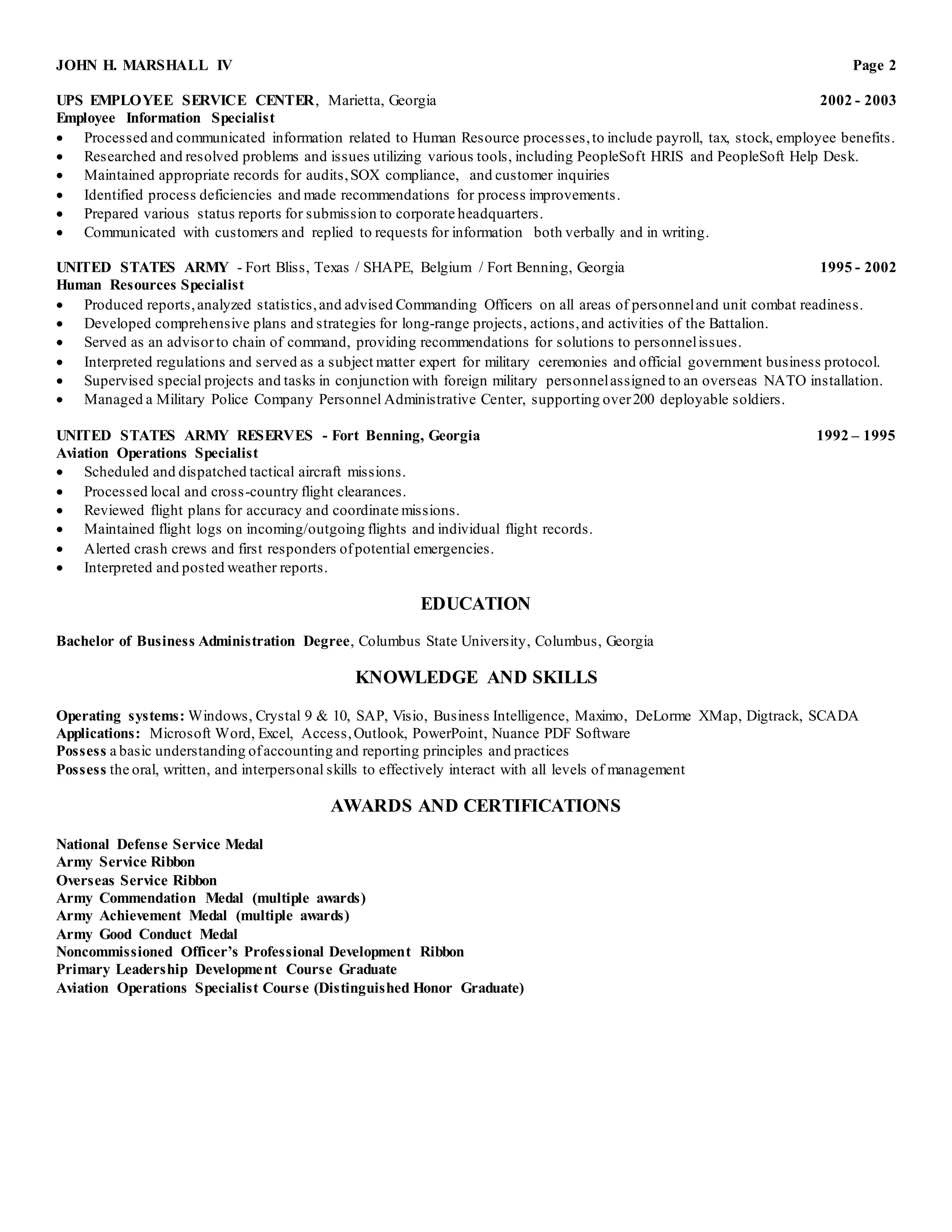 The resume of John H. Marshall, IV | DOCX