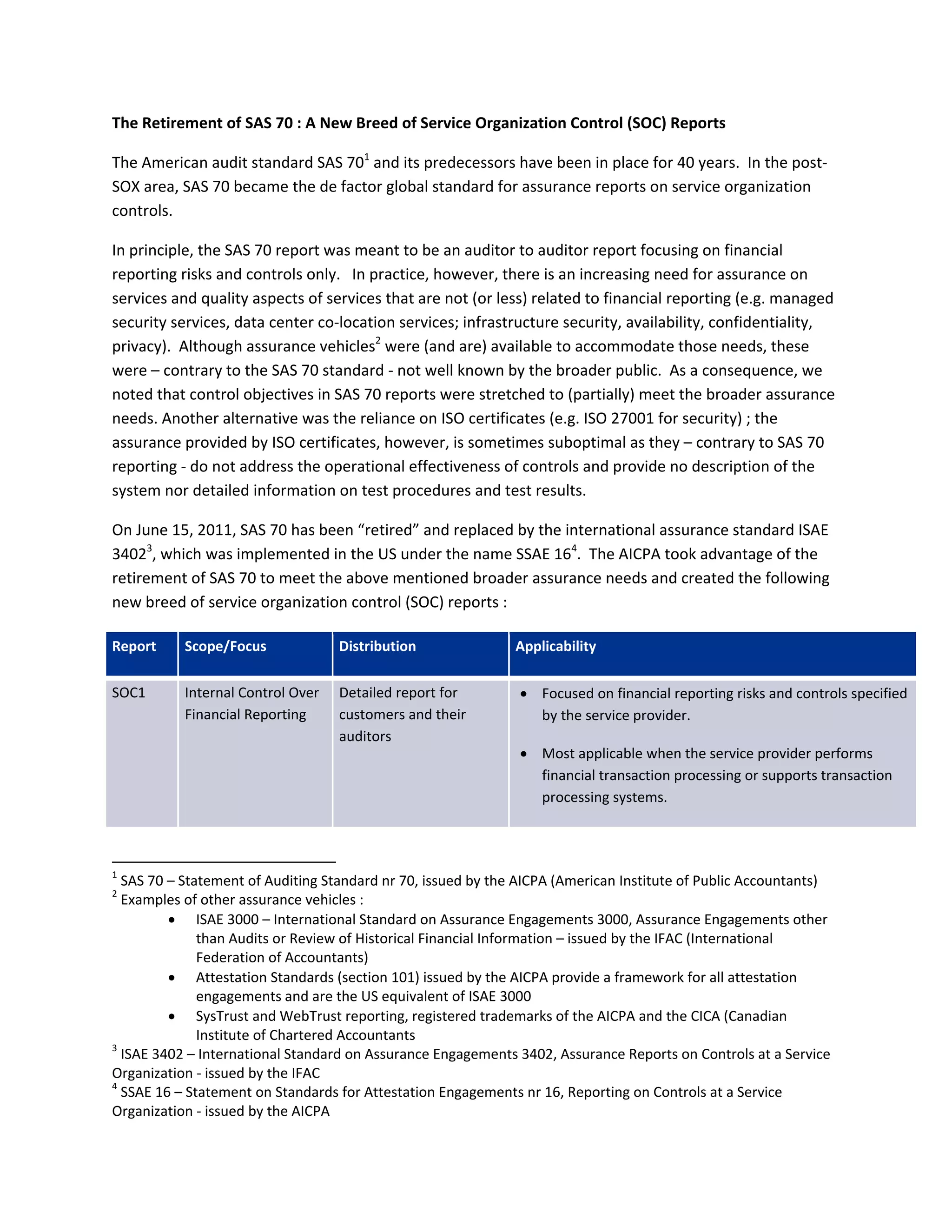 The Retirement Of Sas 70 Article | PDF