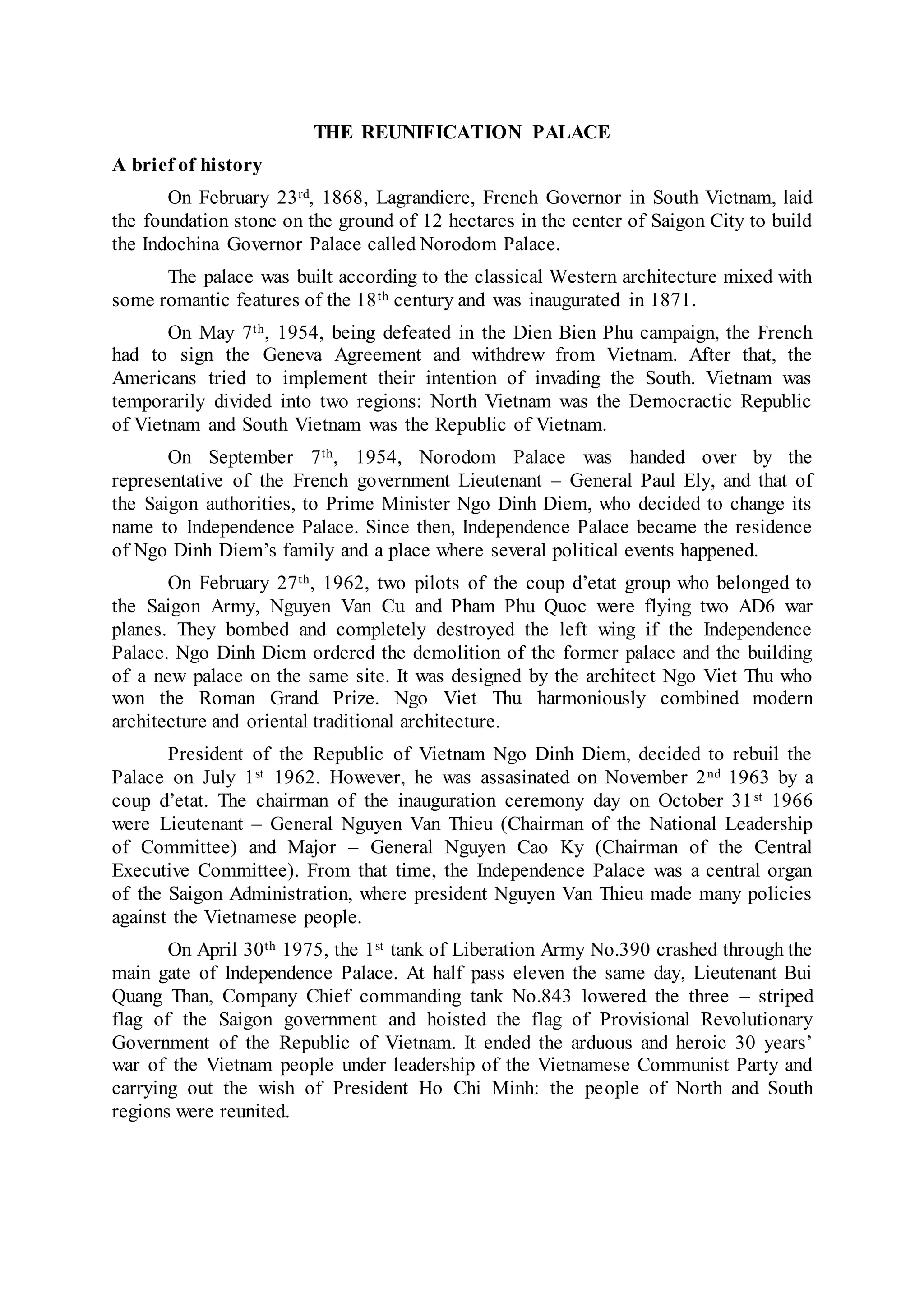 HCM/SAIGON - THE REUNIFICATION PALACE | DOCX