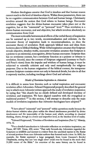 The revelation and inspiration of scripture in adventist theology, part ...