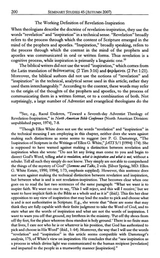 The revelation and inspiration of scripture in adventist theology, part ...