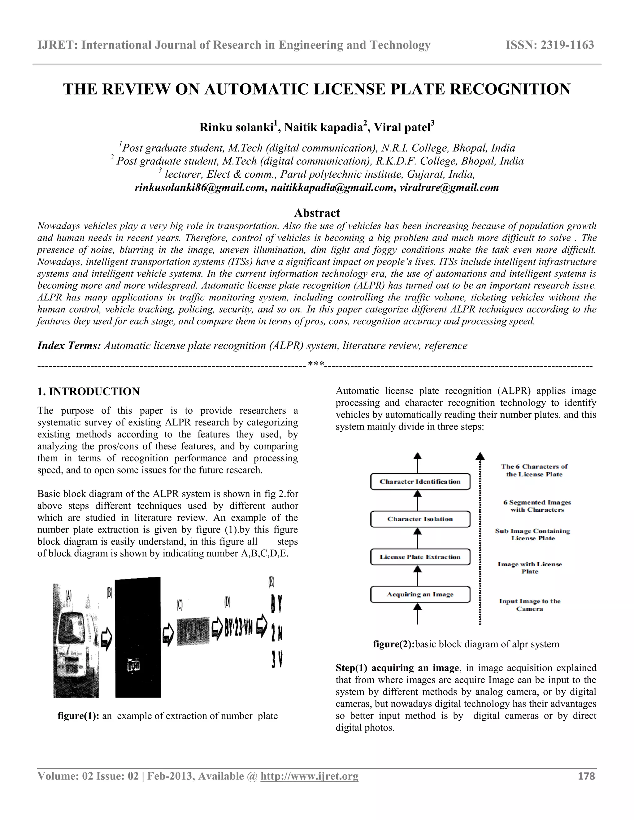 The review on automatic license plate recognition | PDF