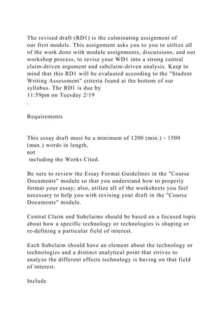 The revised draft (RD1) is the culminating assignment of our first m | PDF