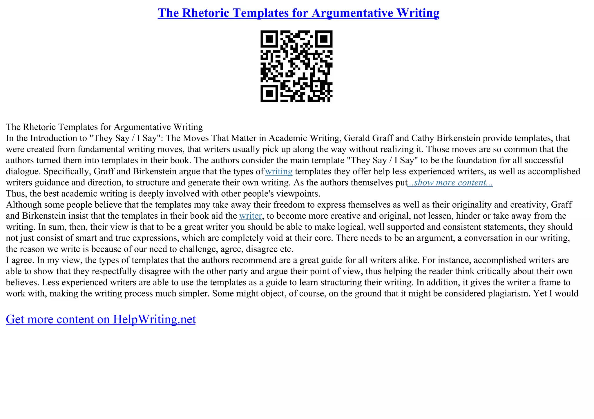 The Rhetoric Templates For Argumentative Writing | PPT