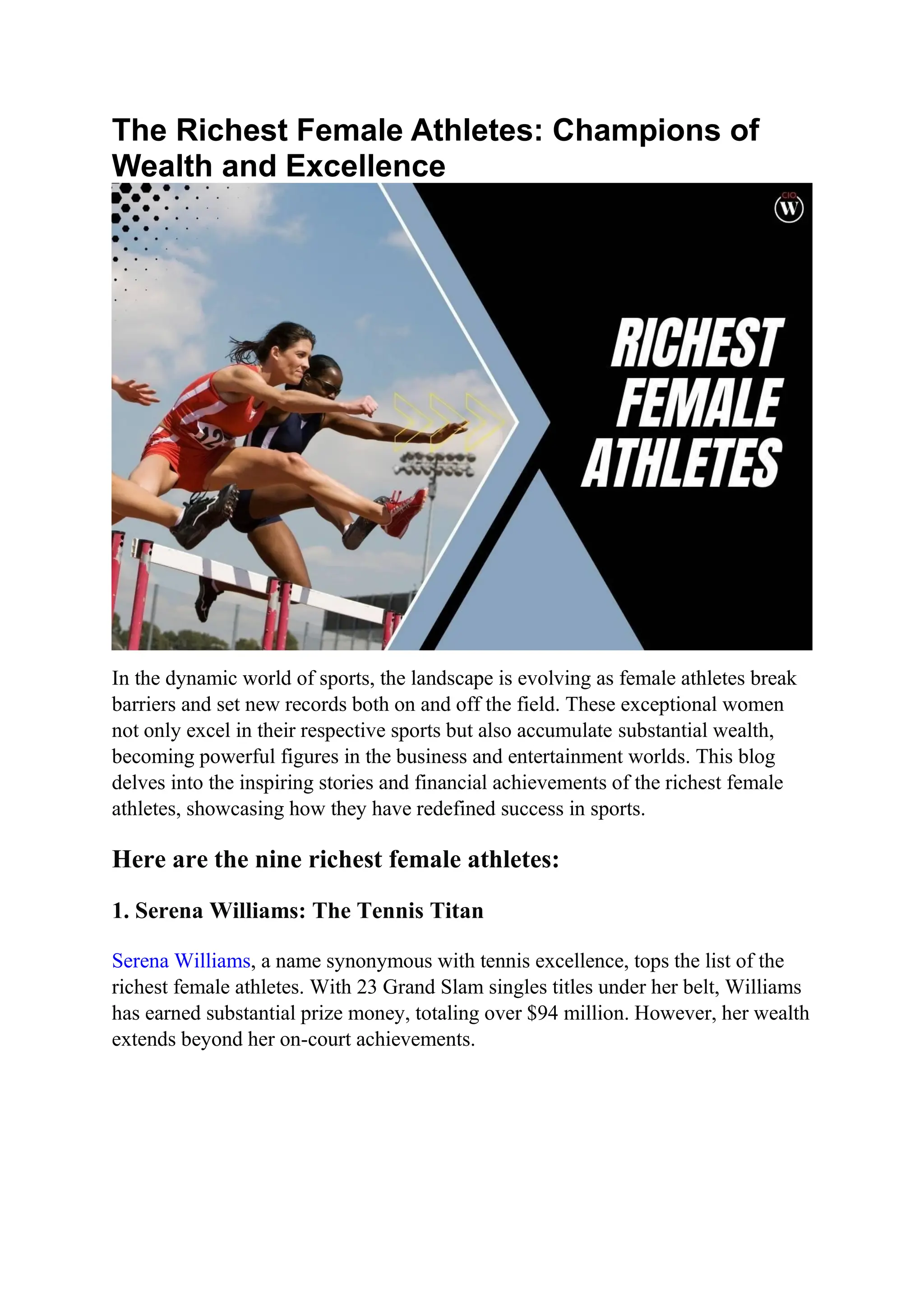 The Richest Female Athletes of 2024: Champions of Wealth and Excellence ...
