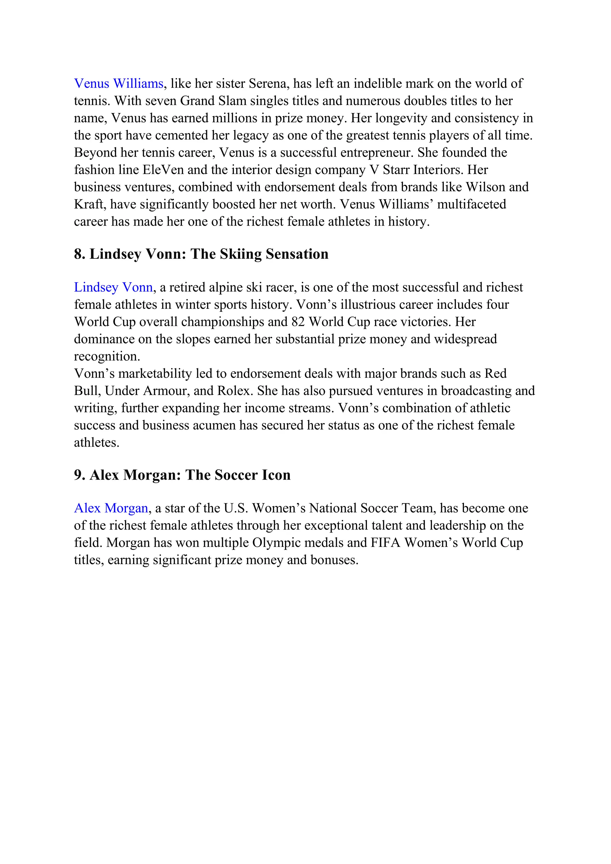 The Richest Female Athletes of 2024: Champions of Wealth and Excellence ...