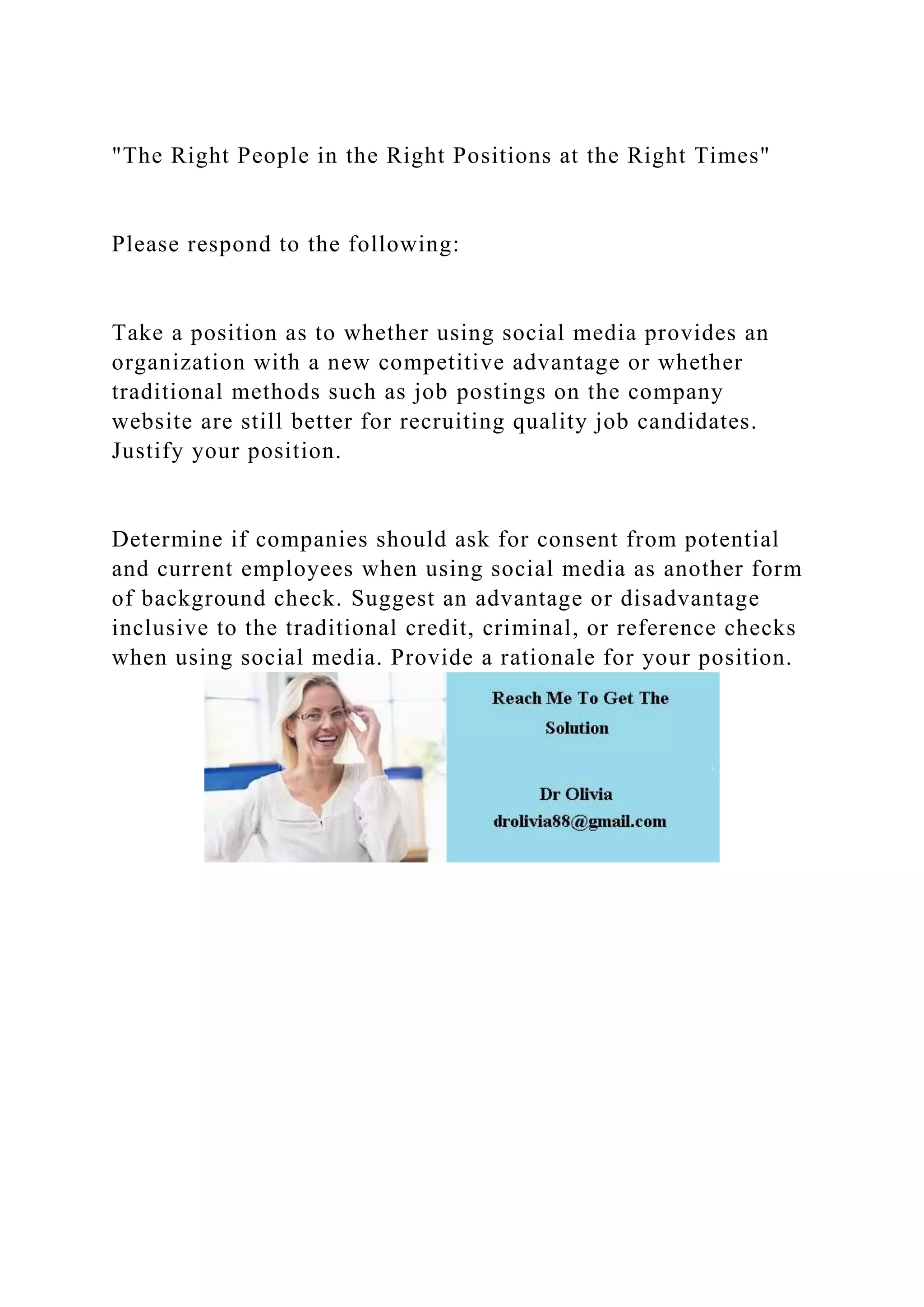 The Right People in the Right Positions at the Right Times .docx