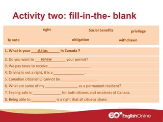 The rights and responsibilities of a citizen and resident in Canada | PPTX