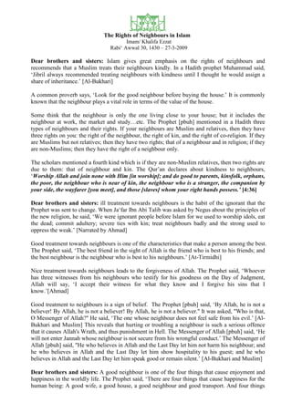 The rights of neighbours in islam | PDF