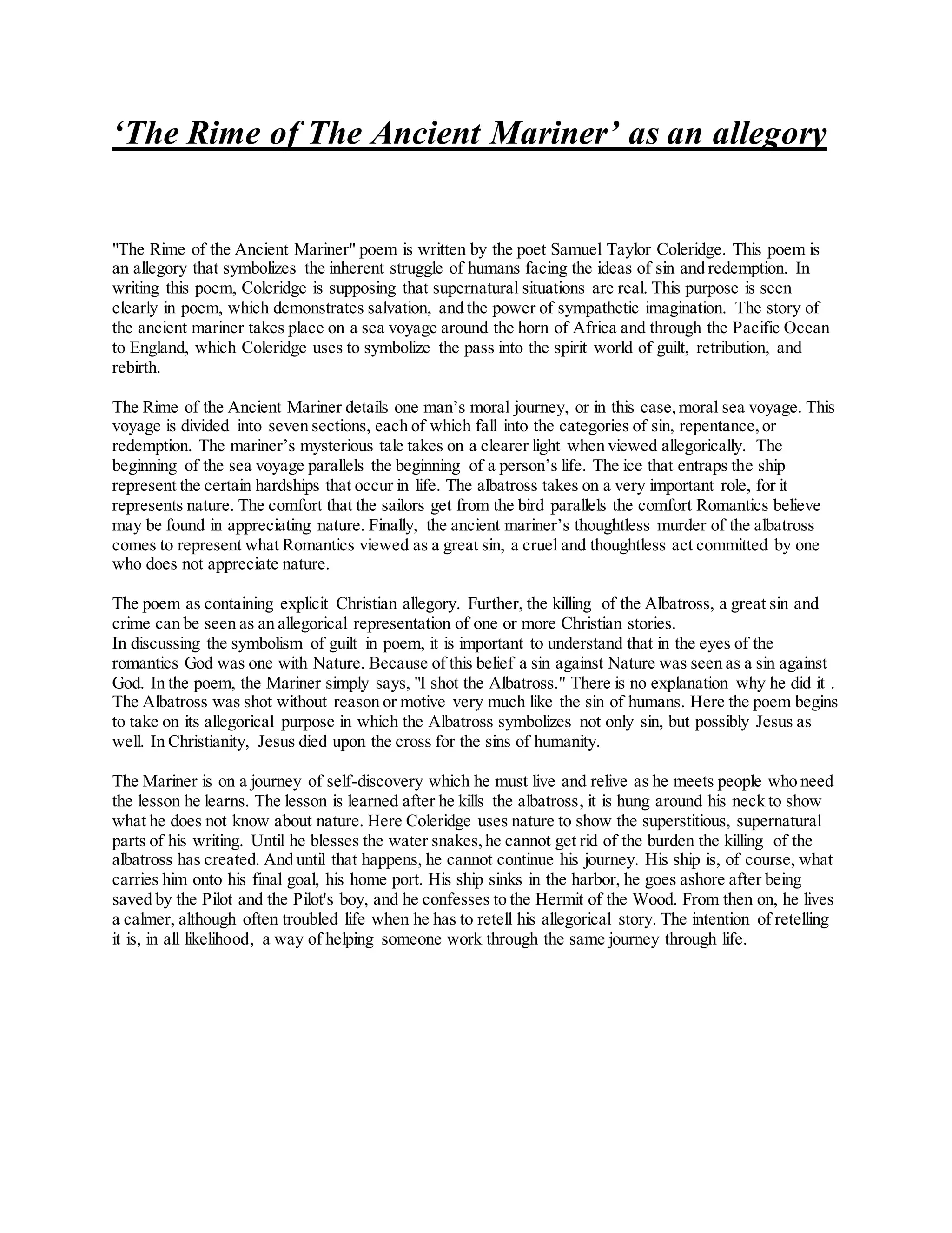 The rime of the ancient mariner as an allegory | DOCX