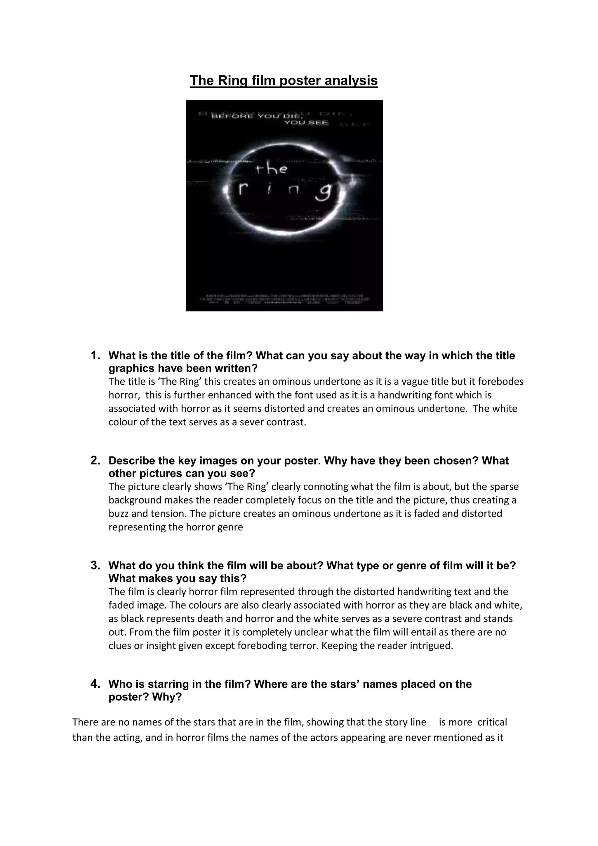 'The Ring' film poster analysis | DOCX