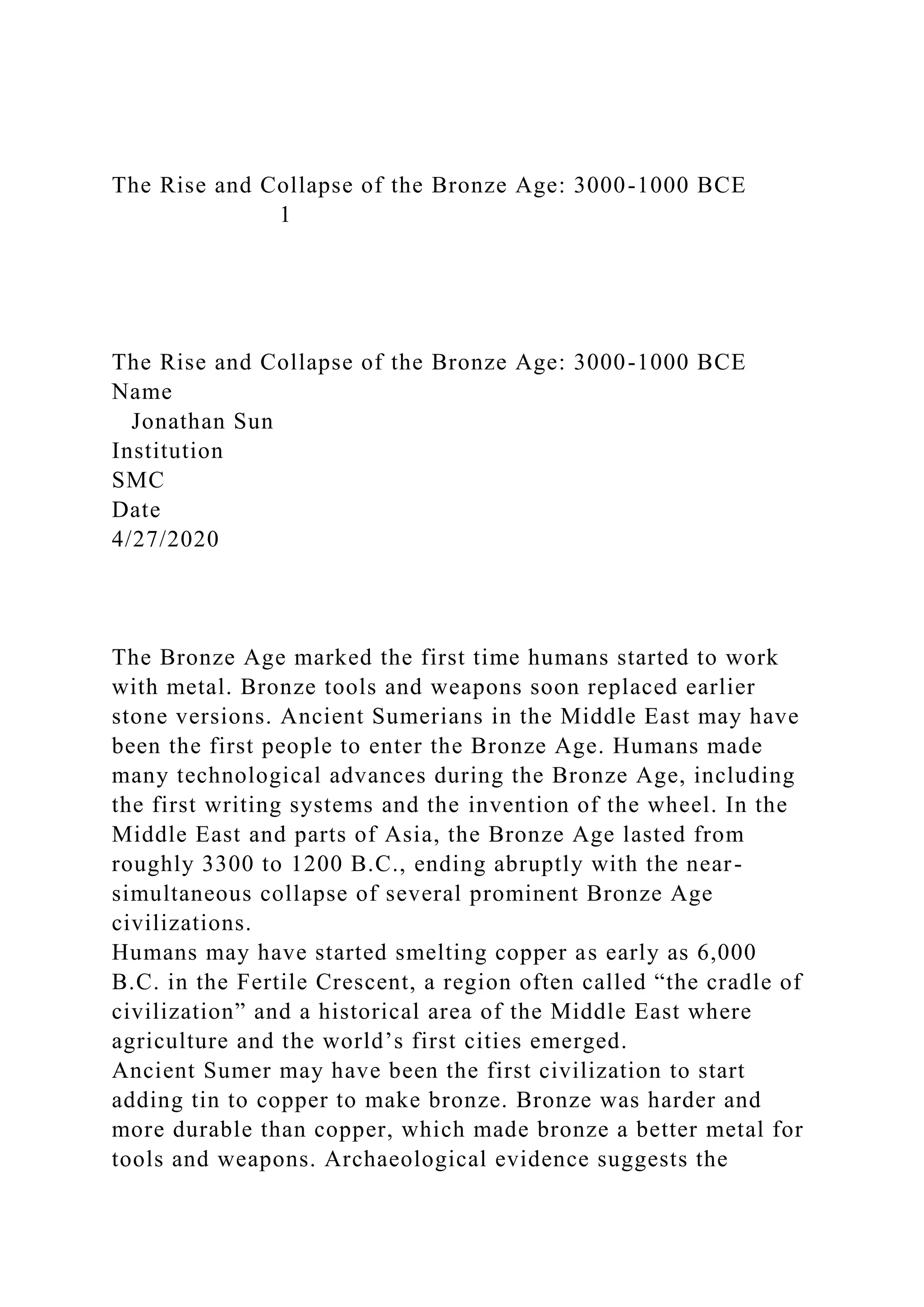 The Rise and Collapse of the Bronze Age 3000-1000 BCE1.docx