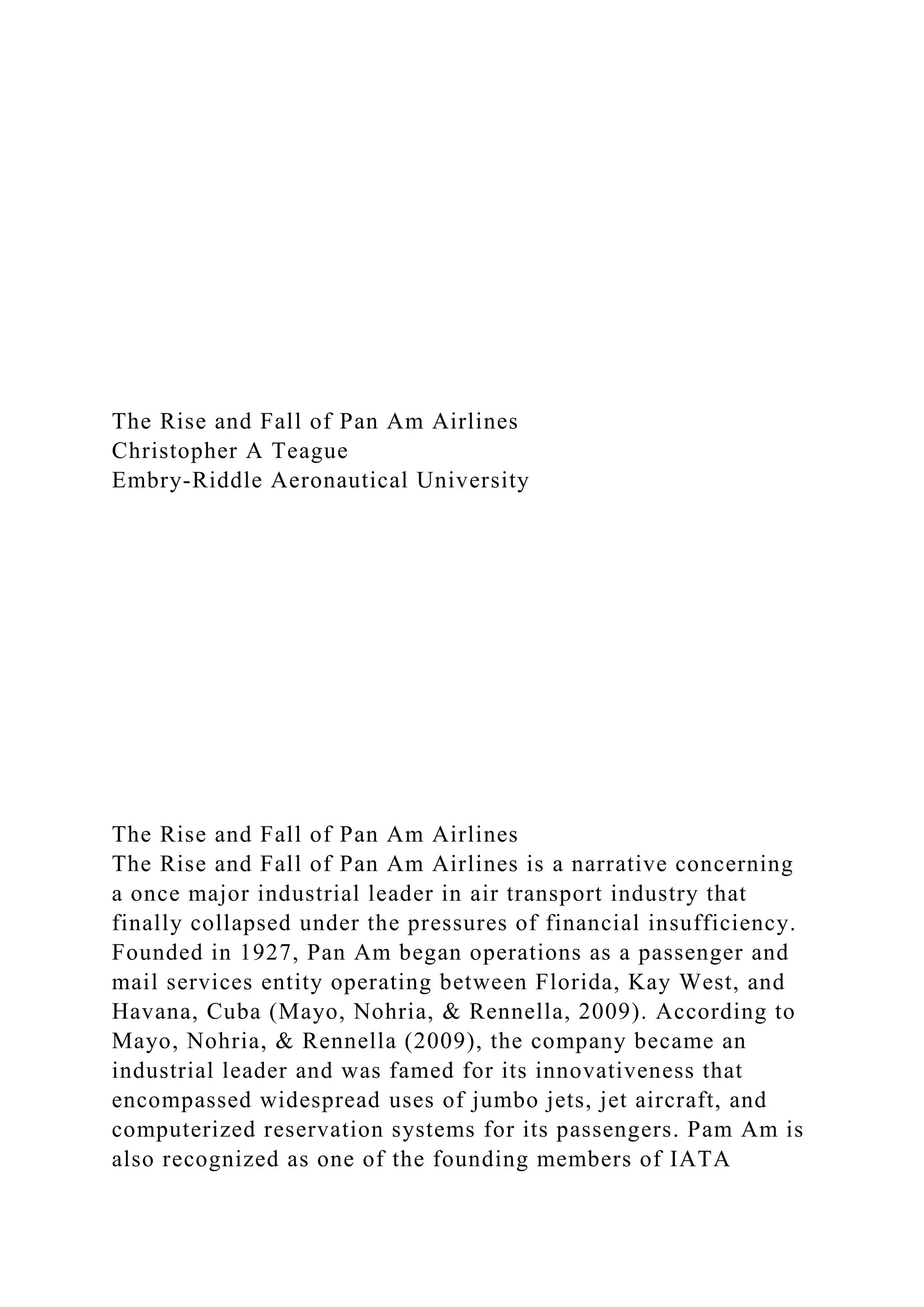 The rise and fall of PAN AM airlinesChristophe.docx