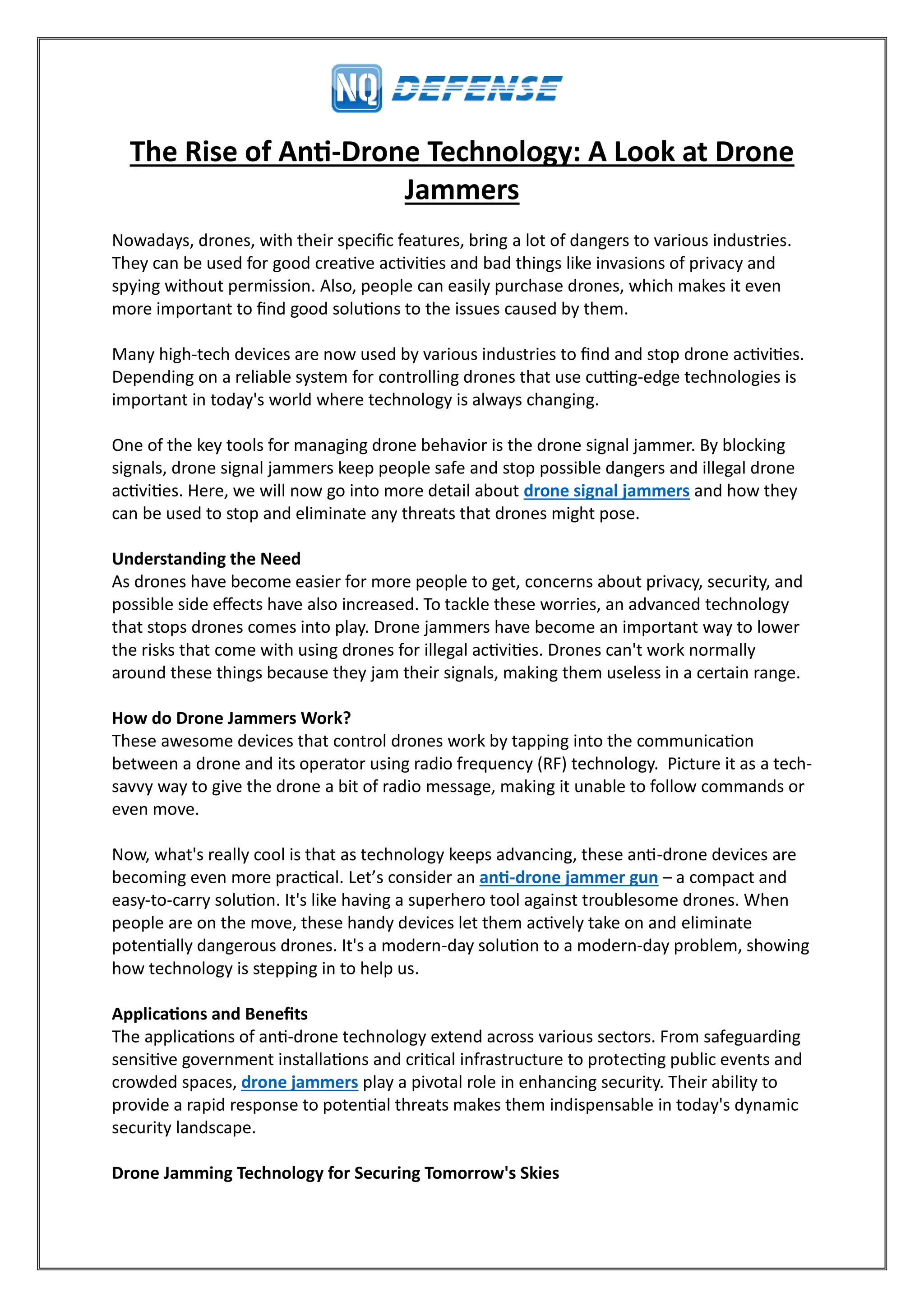 The Rise of Anti-Drone Technology: A Look at Drone Jammers | PDF