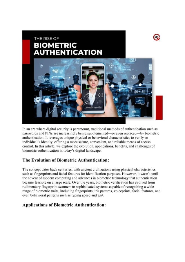 Biometric Authentication: The Evolution, Applications, Benefits and Challenges | GQ Research | PDF