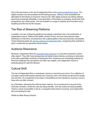 The Rise of Independent Films in Mainstream Cinema | PDF