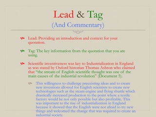 The rise of industrialization pp and dbq instructions | PPTX