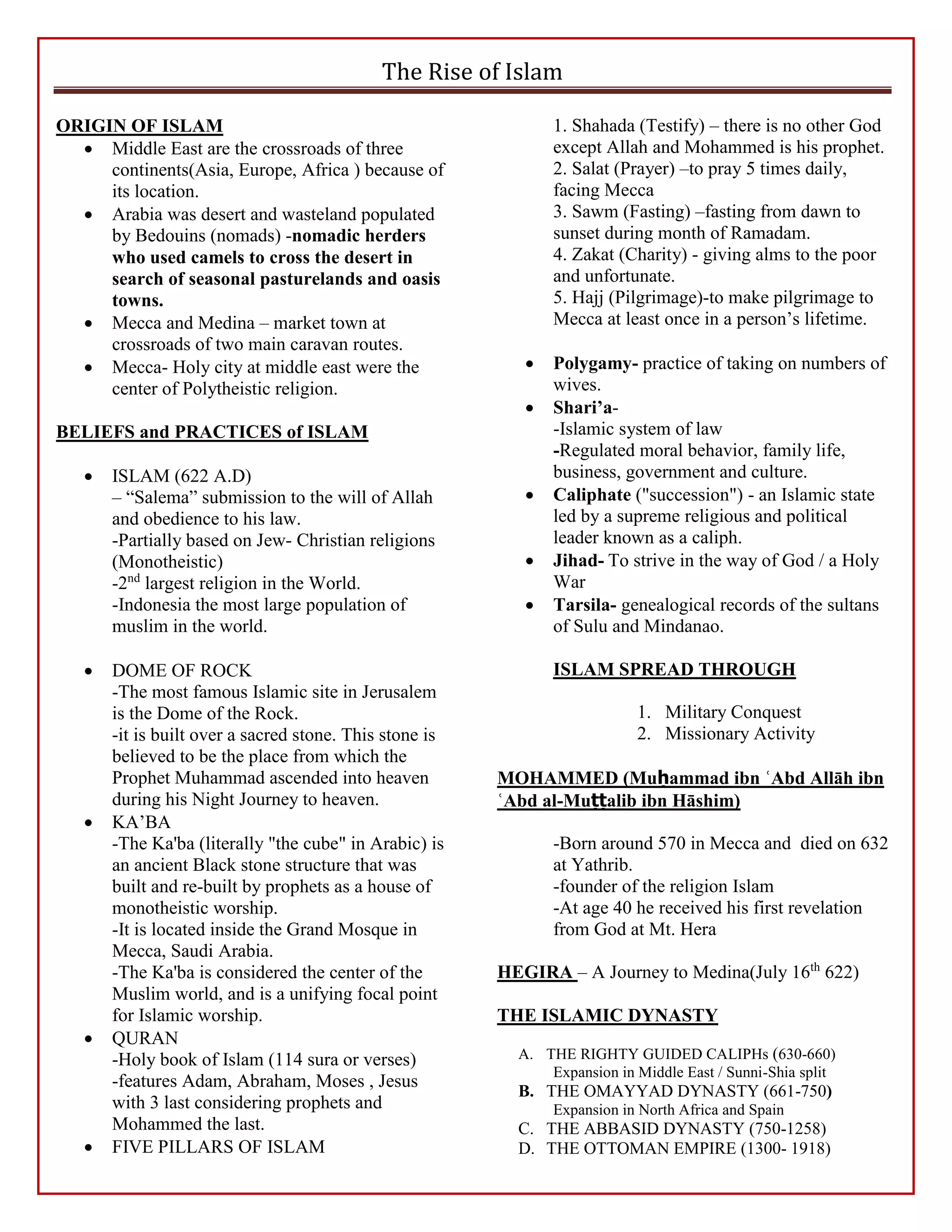 The rise of islam | DOCX | Religion & Spirituality