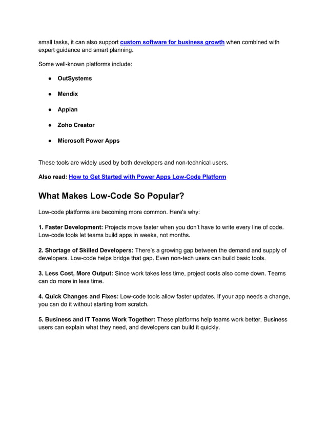 Detailed Guide to Low-Code Platforms in Software Development | PDF