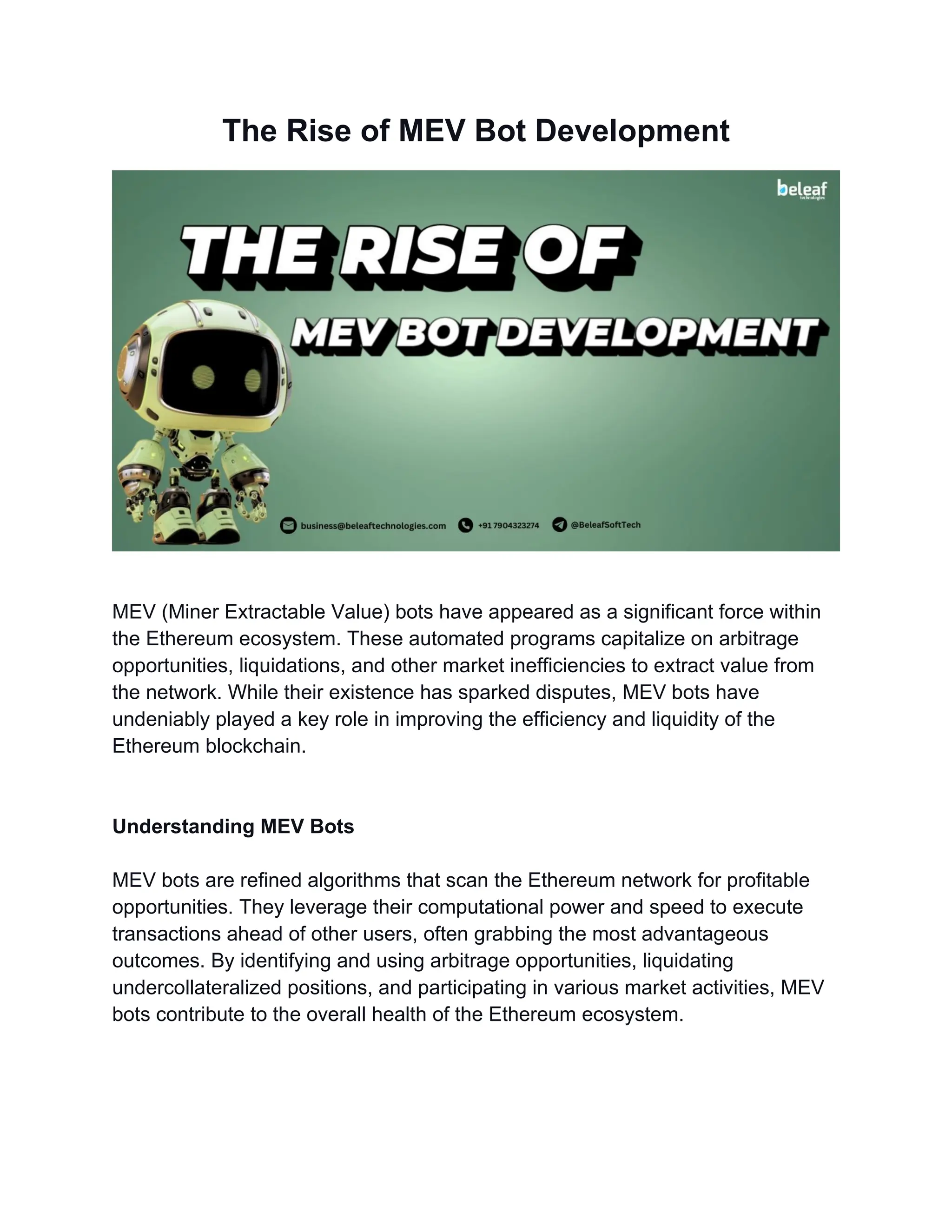 The Rise of MEV Bot Development In Crypto World | DOCX