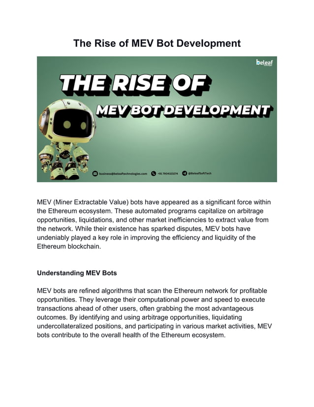 The Rise of MEV Bot Development In Crypto World | PDF