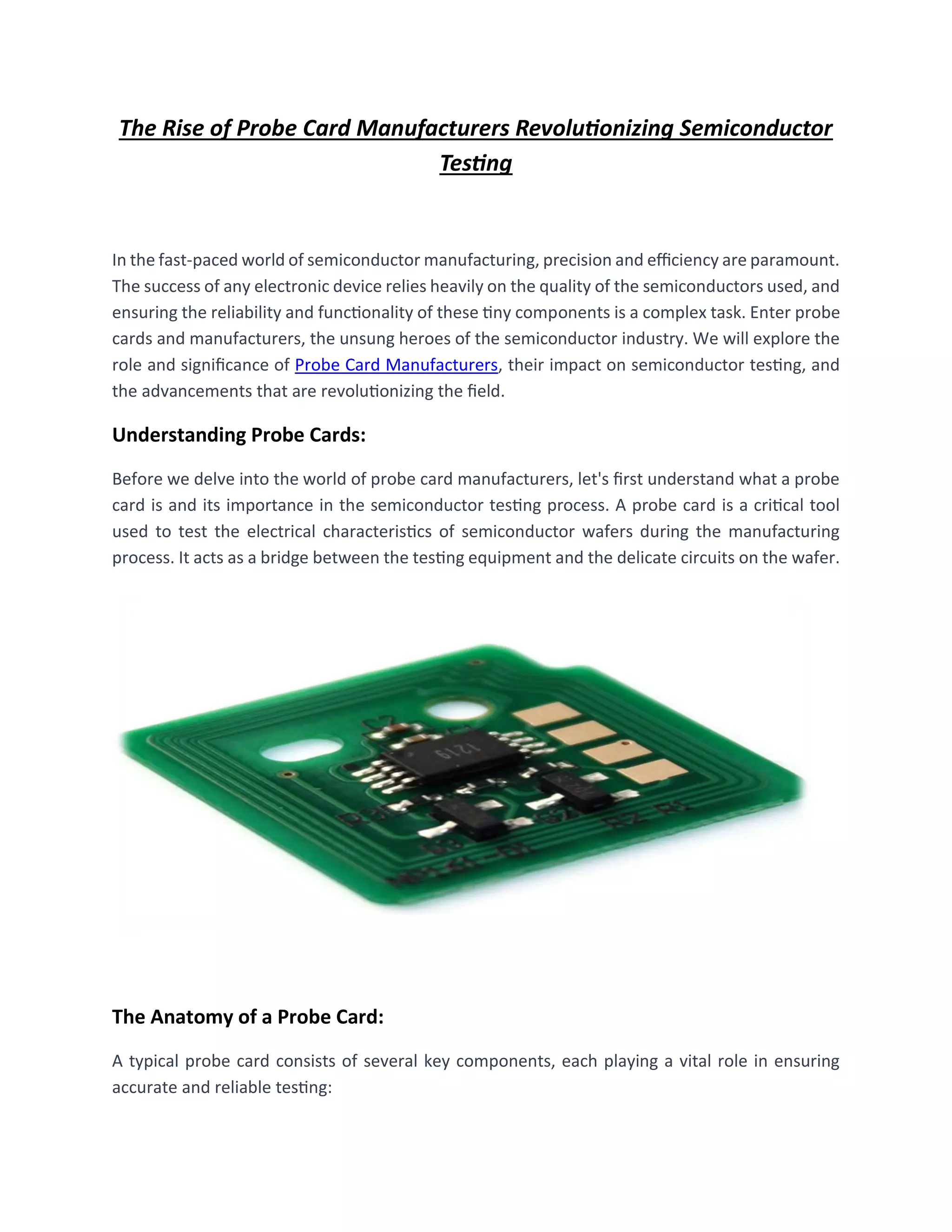 The Rise of Probe Card Manufacturers Revolutionizing Semiconductor ...