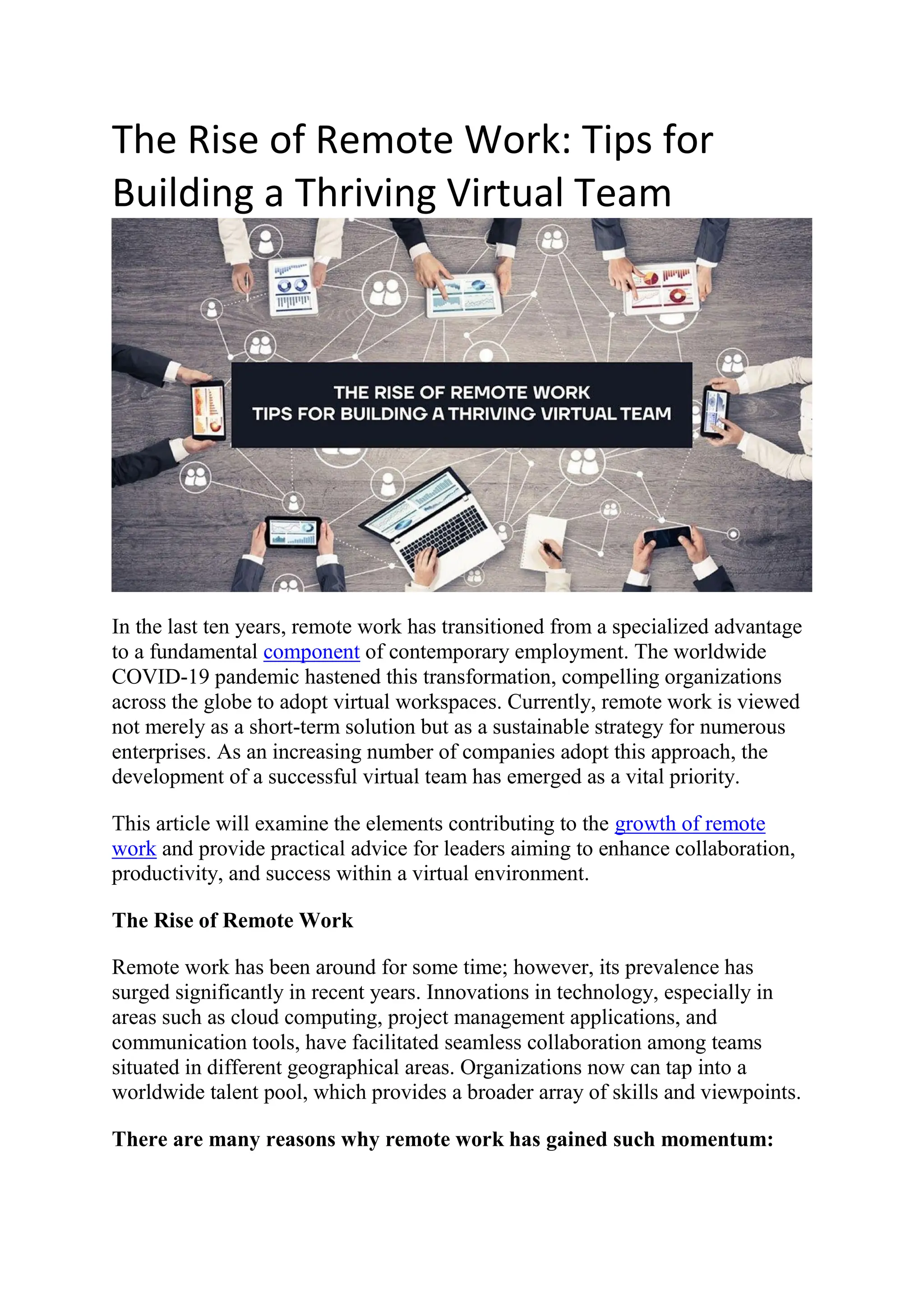 The Rise of Remote Work: Tips for Building a Thriving Virtual Team | PDF
