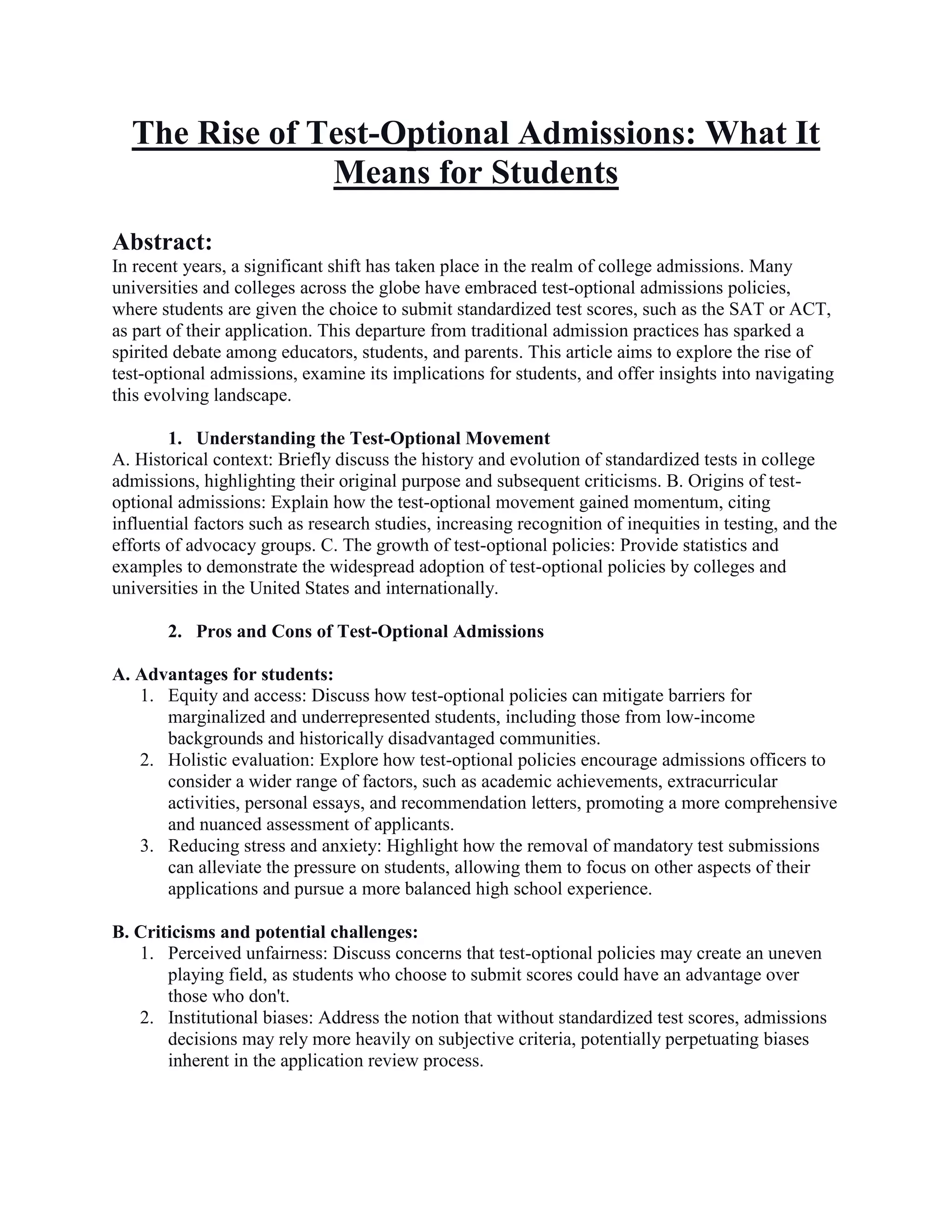 The Rise of Test-Optional Admissions: What It Means for Students | PDF