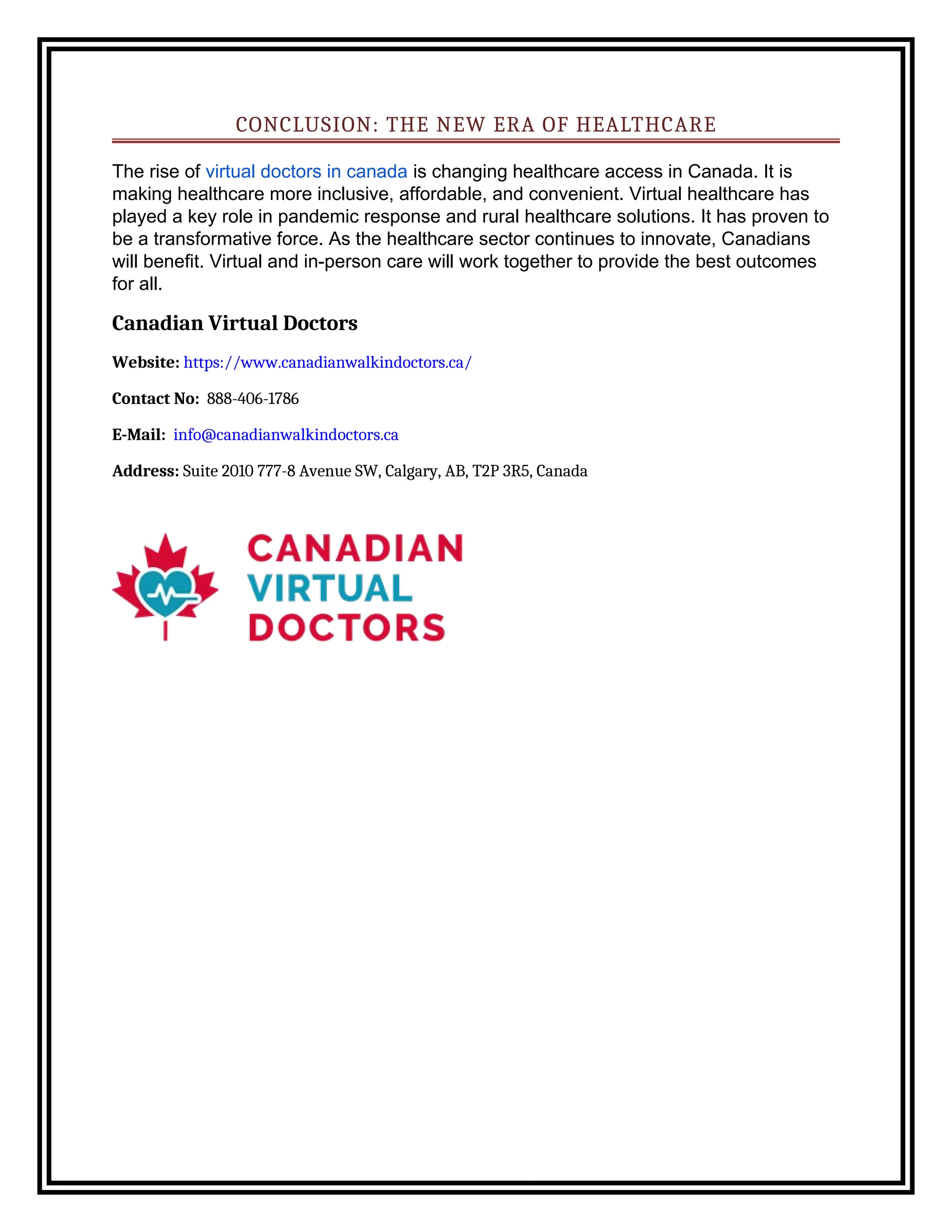 The Rise of Virtual Doctors in Canada: Transforming Healthcare Access | PDF