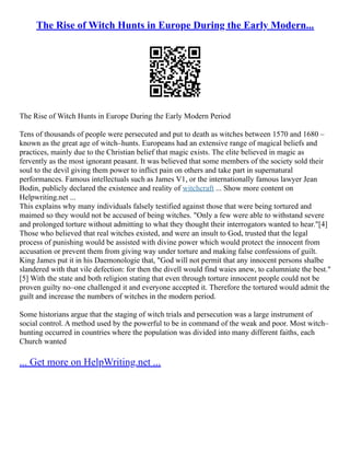 The Rise Of Witch Hunts In Europe During The Early Modern... | PDF