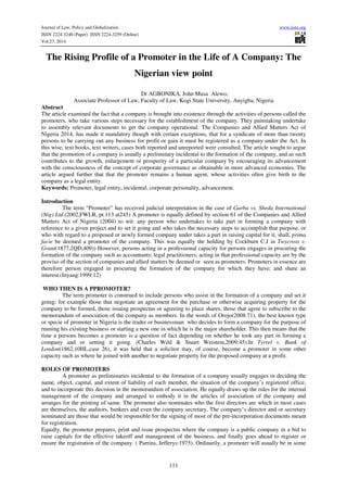 The rising profile of a promoter in the life of a company | PDF