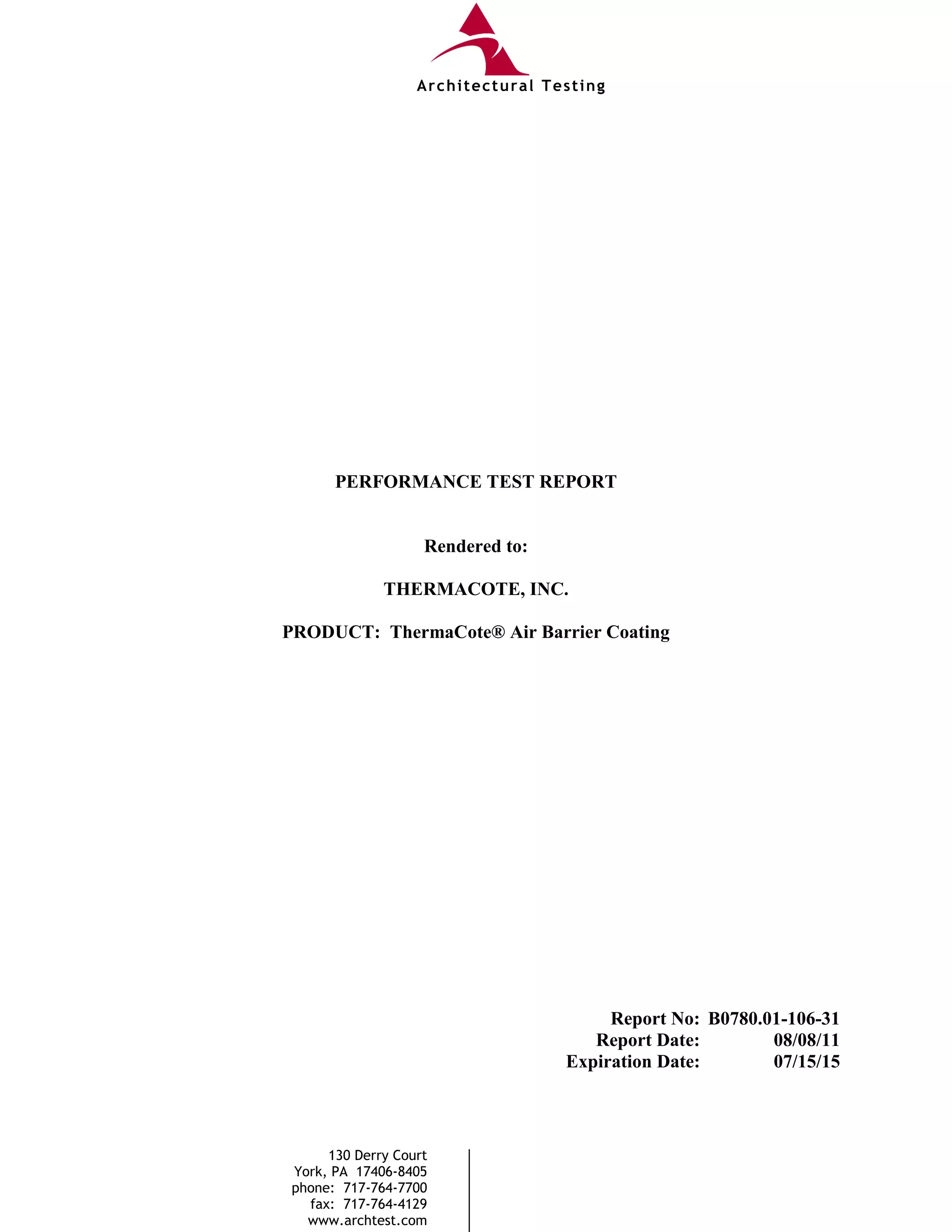 Therma cote air barrier test final report astm e 2178 | PDF