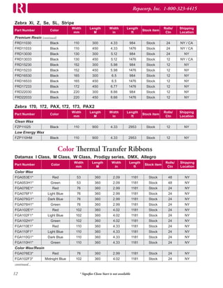 REPACORP: Thermal Transfer Ribbons Catalog | PDF